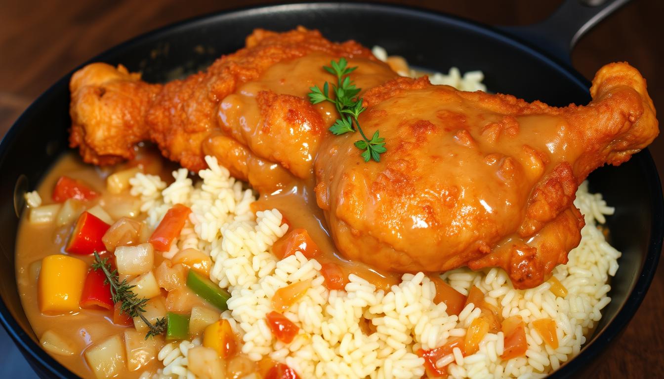 smothered chicken and rice
